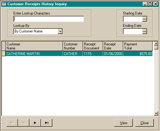Customer Receipt History Inquiry
