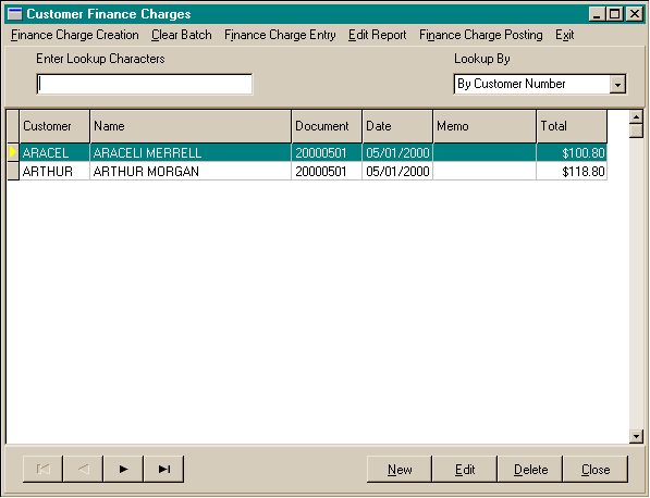 Customer Finance Charges