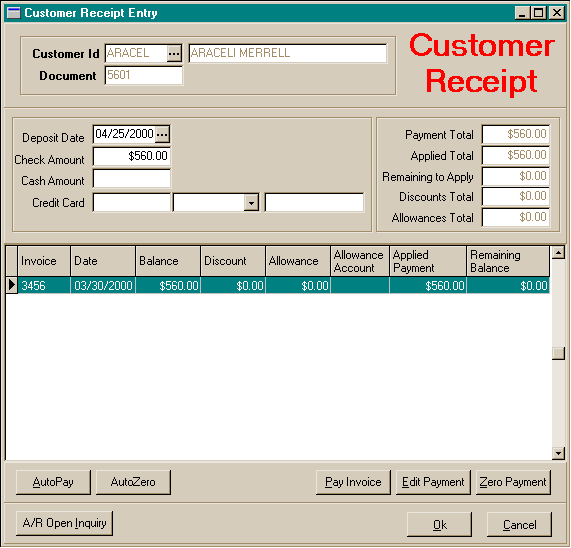 Entering Customer Receipts