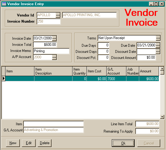 Vendor Invoices