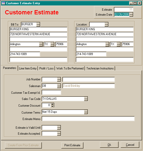 Customer Estimates